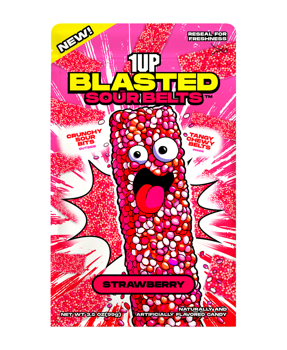 Strawberry Sour Belts – 1UP Candy